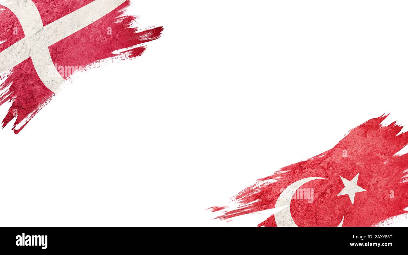 Flags of Denmark and Turkey on white background Stock Photo - Alamy