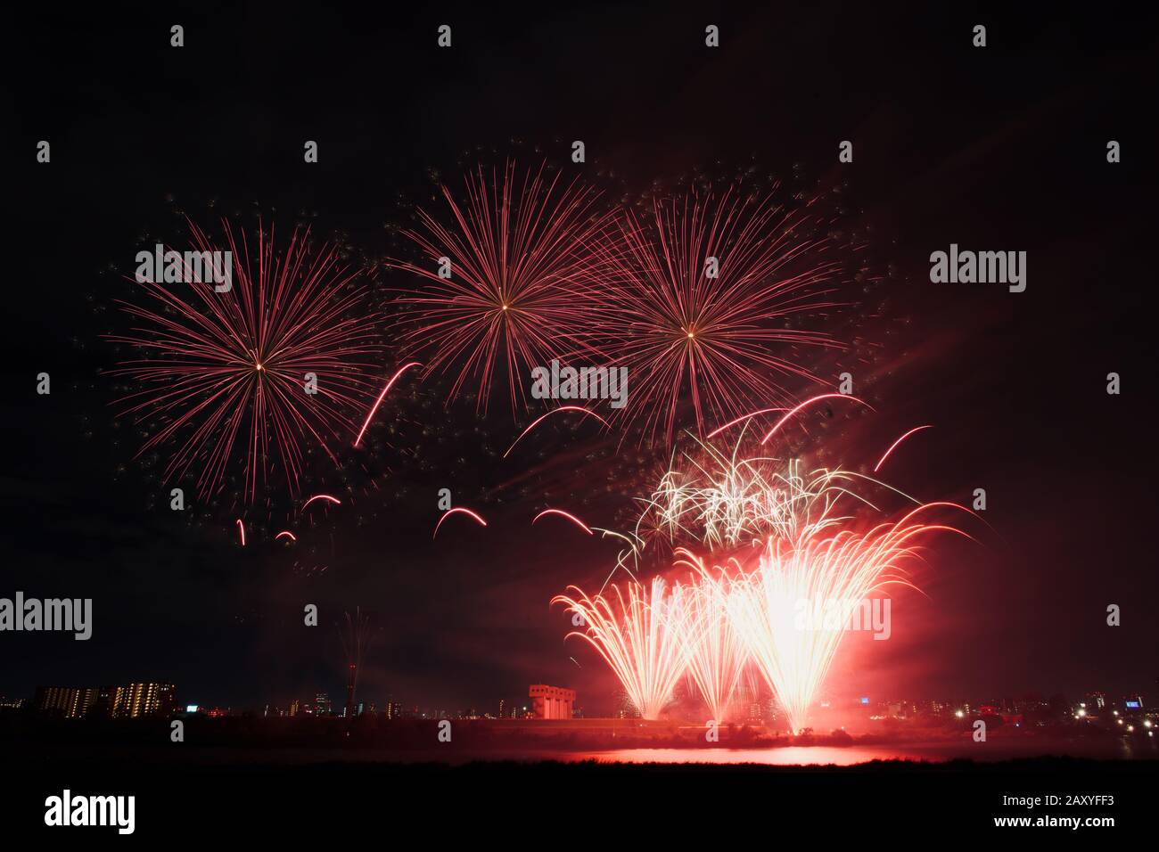 Fireworks at Arakawa Akabane Park in summer, Kita City, Tokyo Stock ...