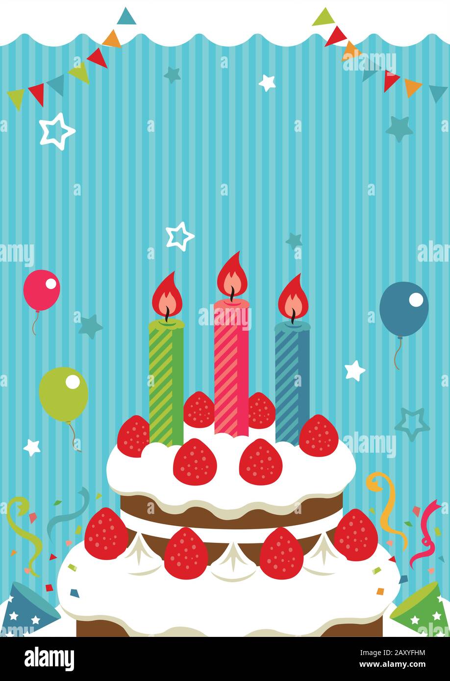 Birthday card (invitation/greeting). Birthday cake illustration / no ...