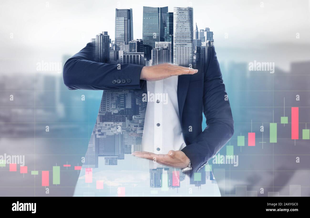 Surreal businessman open hand for your text - Businessman opening palms ...