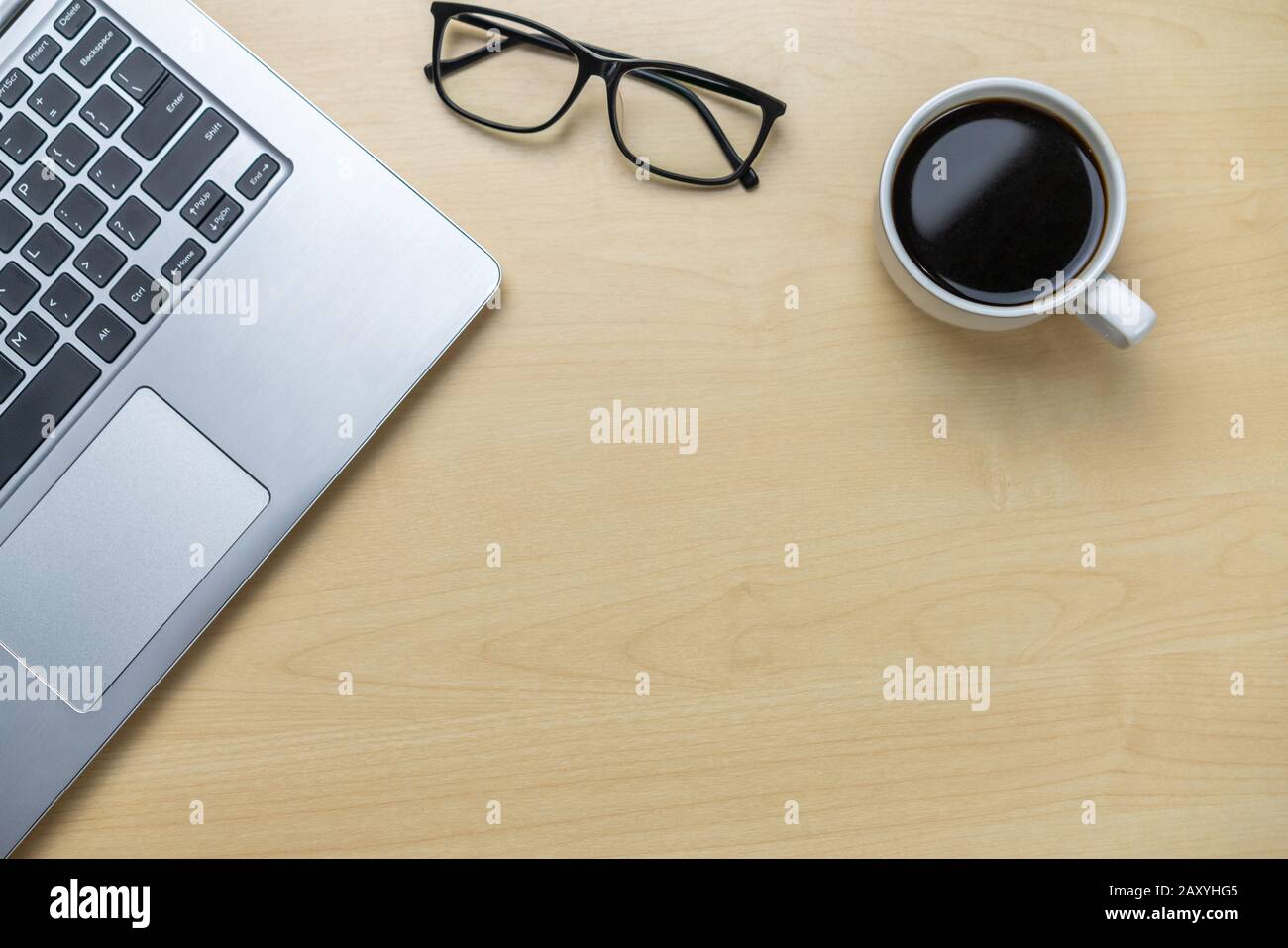 Office desk workspace and table background from top view above flat lay ...