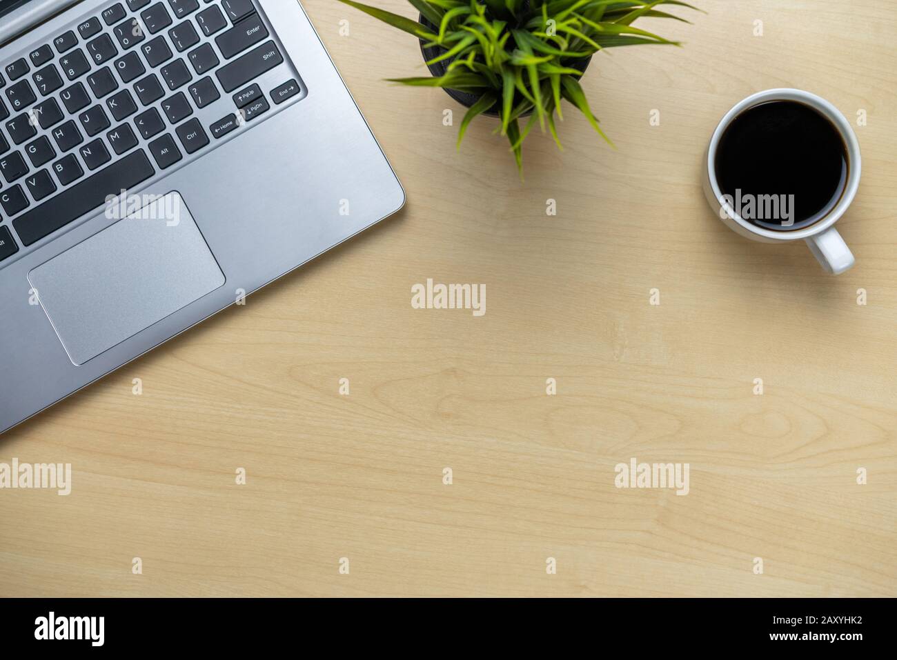 Office desk workspace and table background from top view above flat lay ...