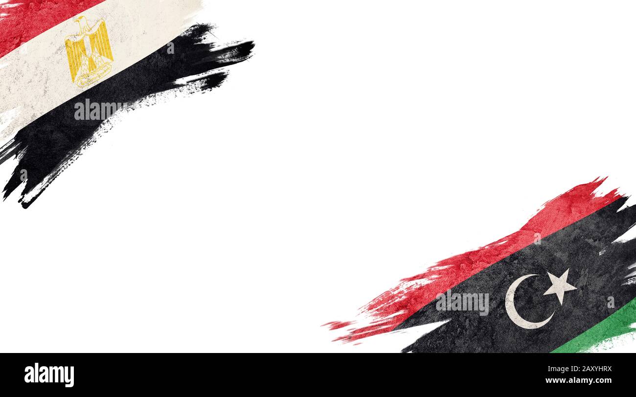 Flags of Egypt and Libya on white background Stock Photo - Alamy