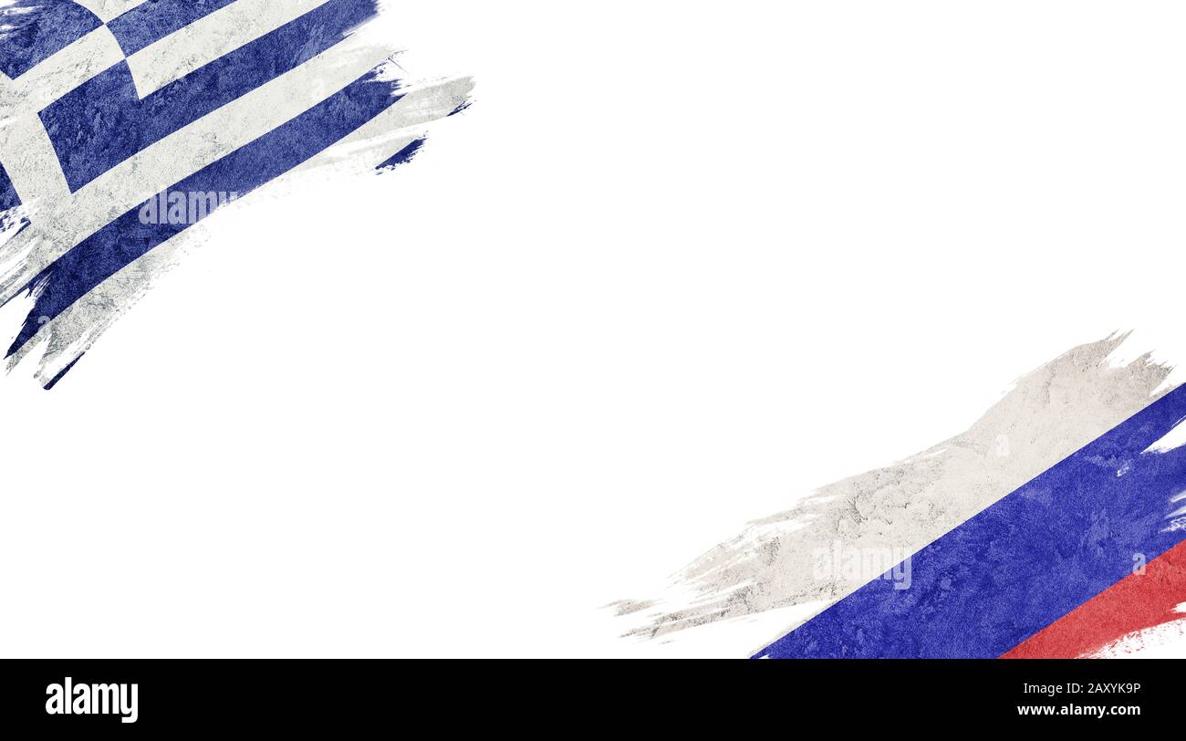 Flags of Greece and Russia on white background Stock Photo - Alamy