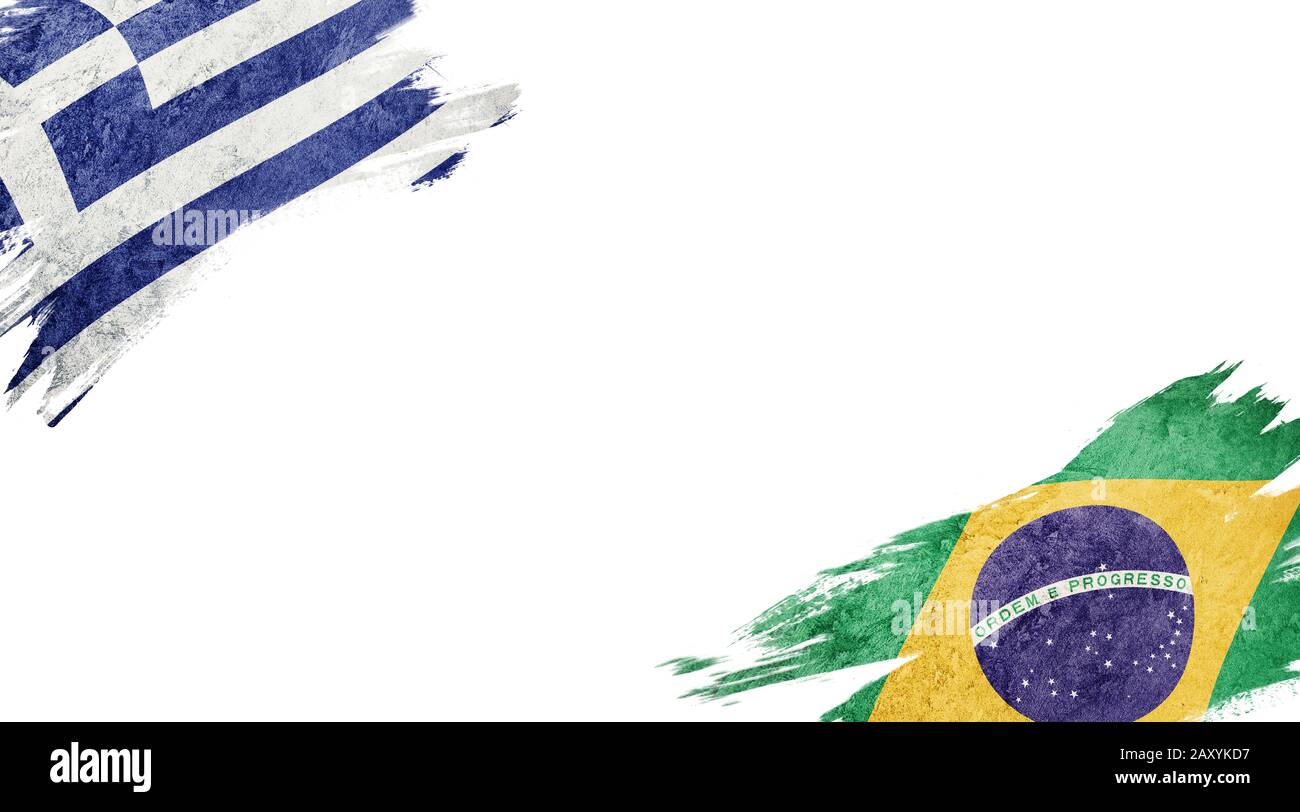 Flags of Greece and Brasil on white background Stock Photo - Alamy