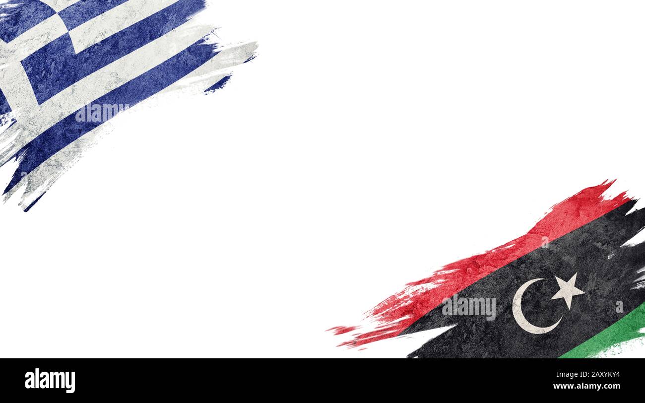 Flags of Greece and Libya on white background Stock Photo - Alamy