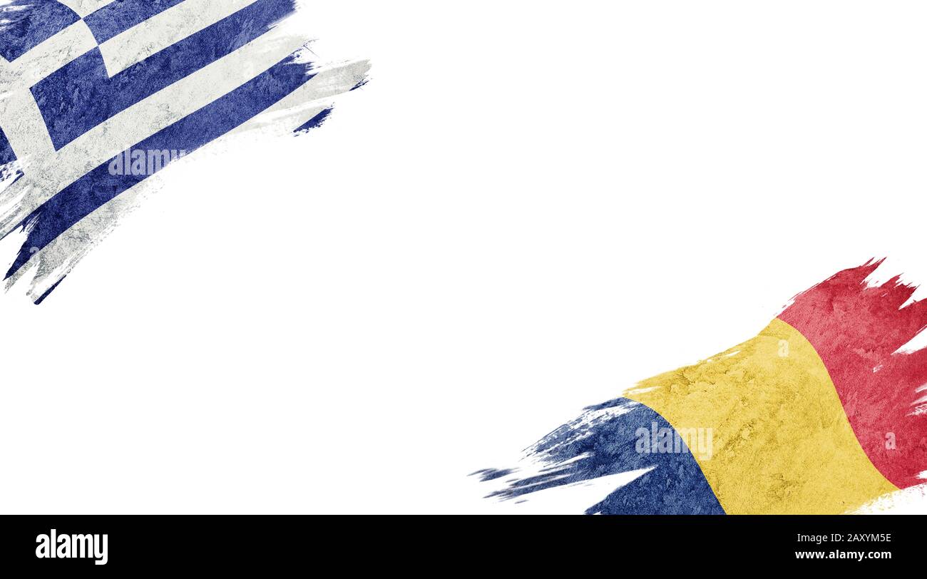 Flags of Greece and Romania on white background Stock Photo - Alamy