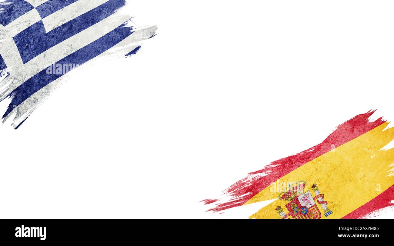 Flags of Greece and Spain on white background Stock Photo - Alamy