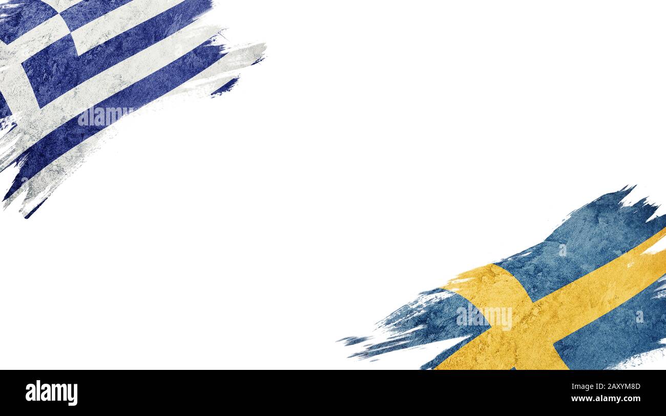 Flags of Greece and Sweden on white background Stock Photo - Alamy