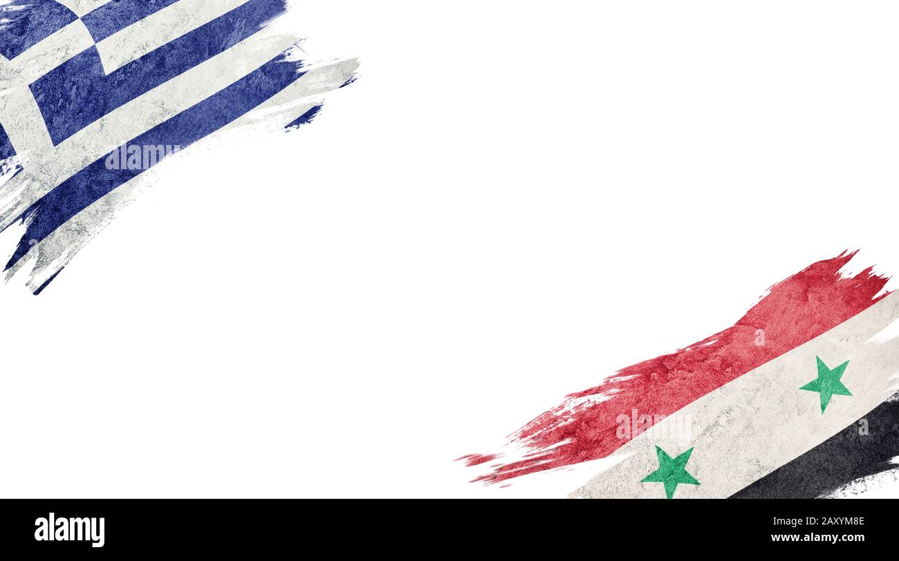 Flags of Greece and Syria on white background Stock Photo - Alamy