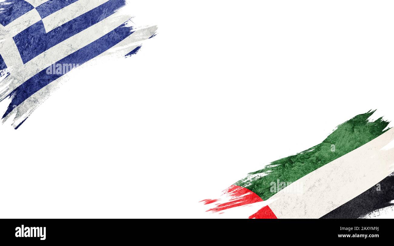 Flags of Greece and UAE on white background Stock Photo - Alamy