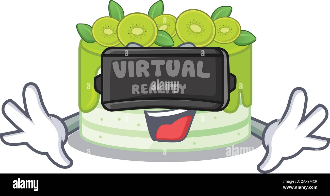 A Picture of kiwi cake character wearing Virtual reality headset Stock ...