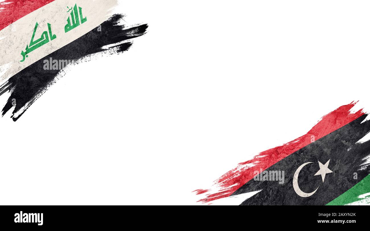 Flags of Iraq and Libya on white background Stock Photo - Alamy