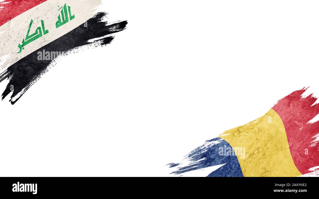 Flags of Iraq and Romania on white background Stock Photo - Alamy