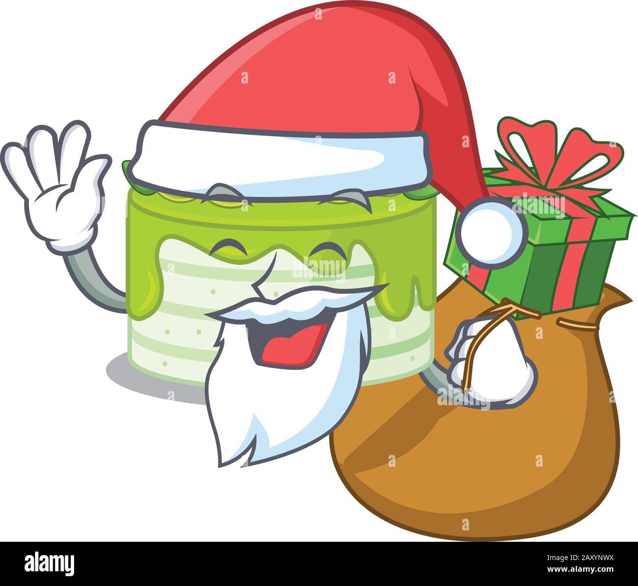 Santa kiwi cake Cartoon character design having box of gifts Stock ...