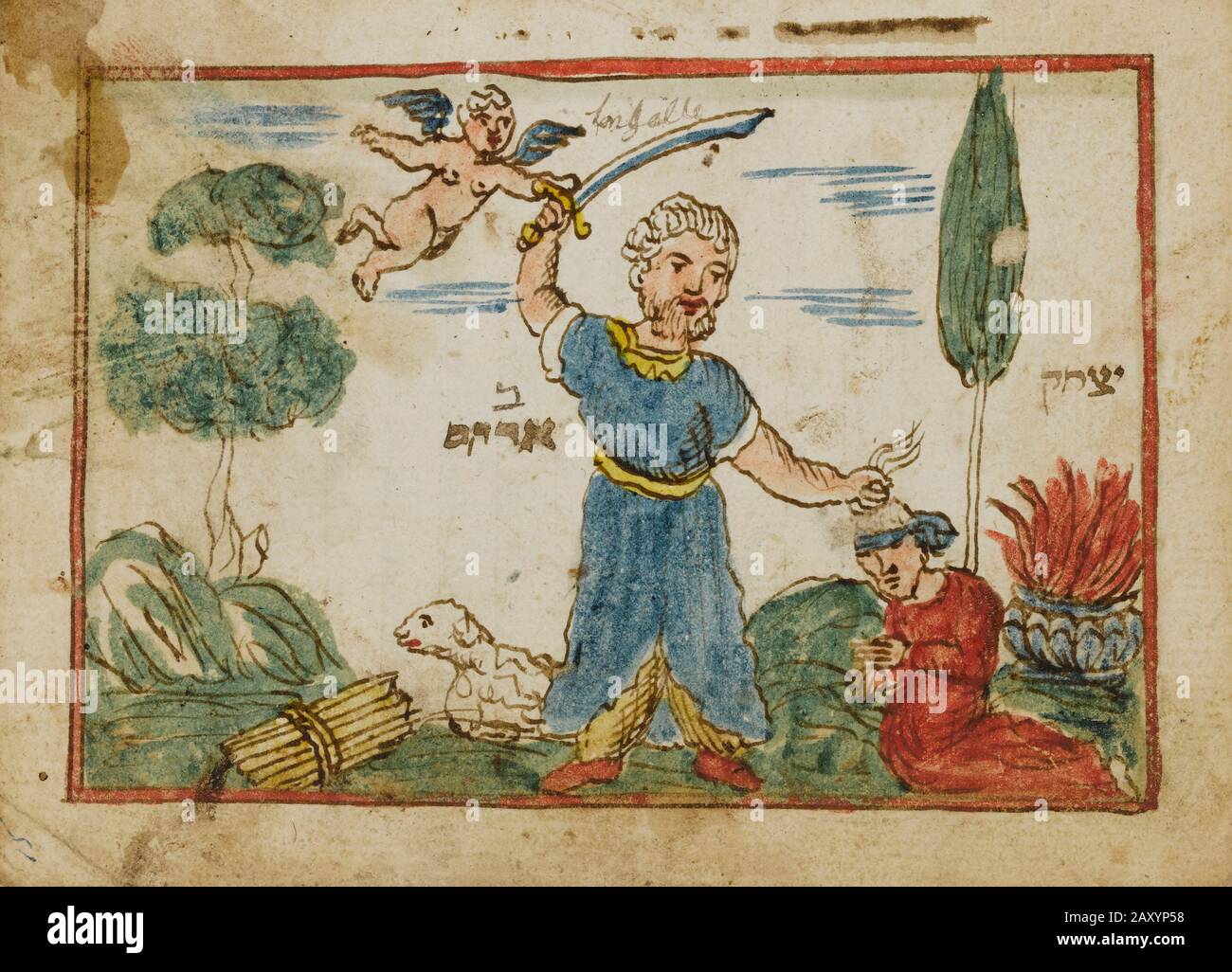 Abraham sacrifices his son Isaac from an 18th century Hebrew Manuscript ...