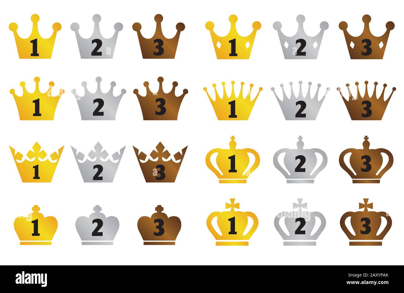 Ranking crown icon set ( from 1st place to 3rd place Stock Vector Image ...