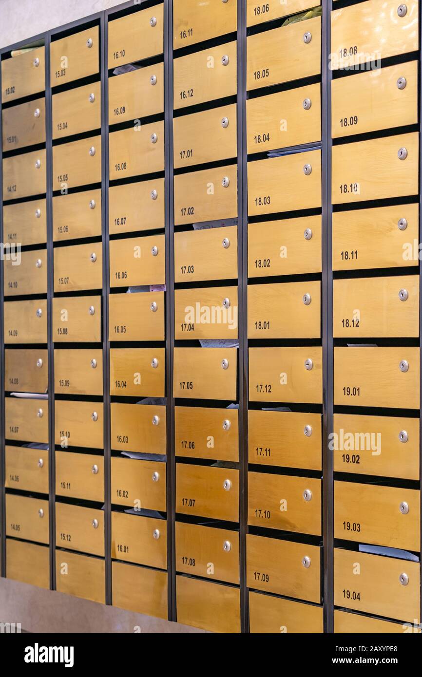 Rows of letter mailbox in postal room of condominium building Stock ...