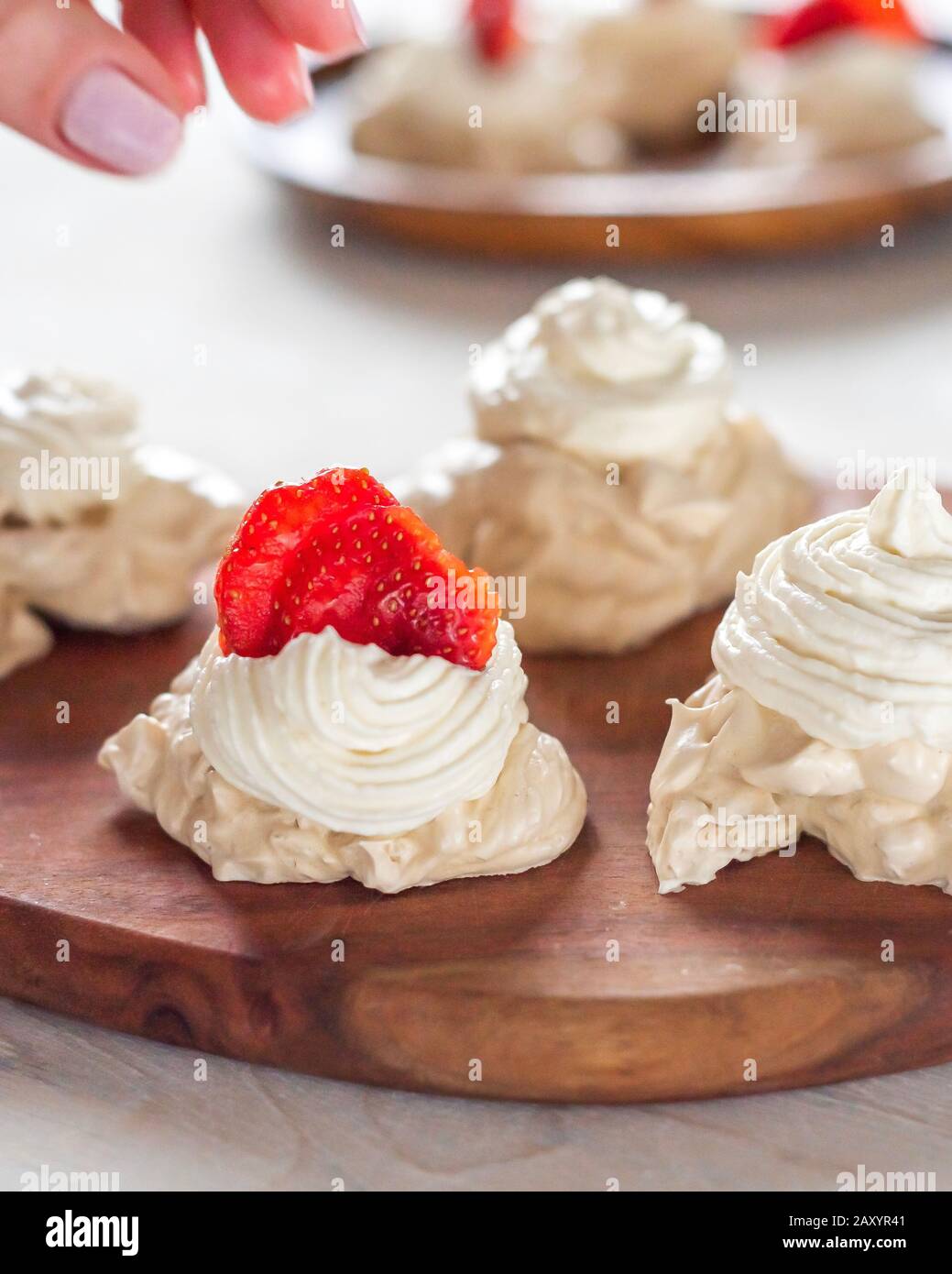 Strawberry pavlova cake, pavlova dessert, the meringue with ...