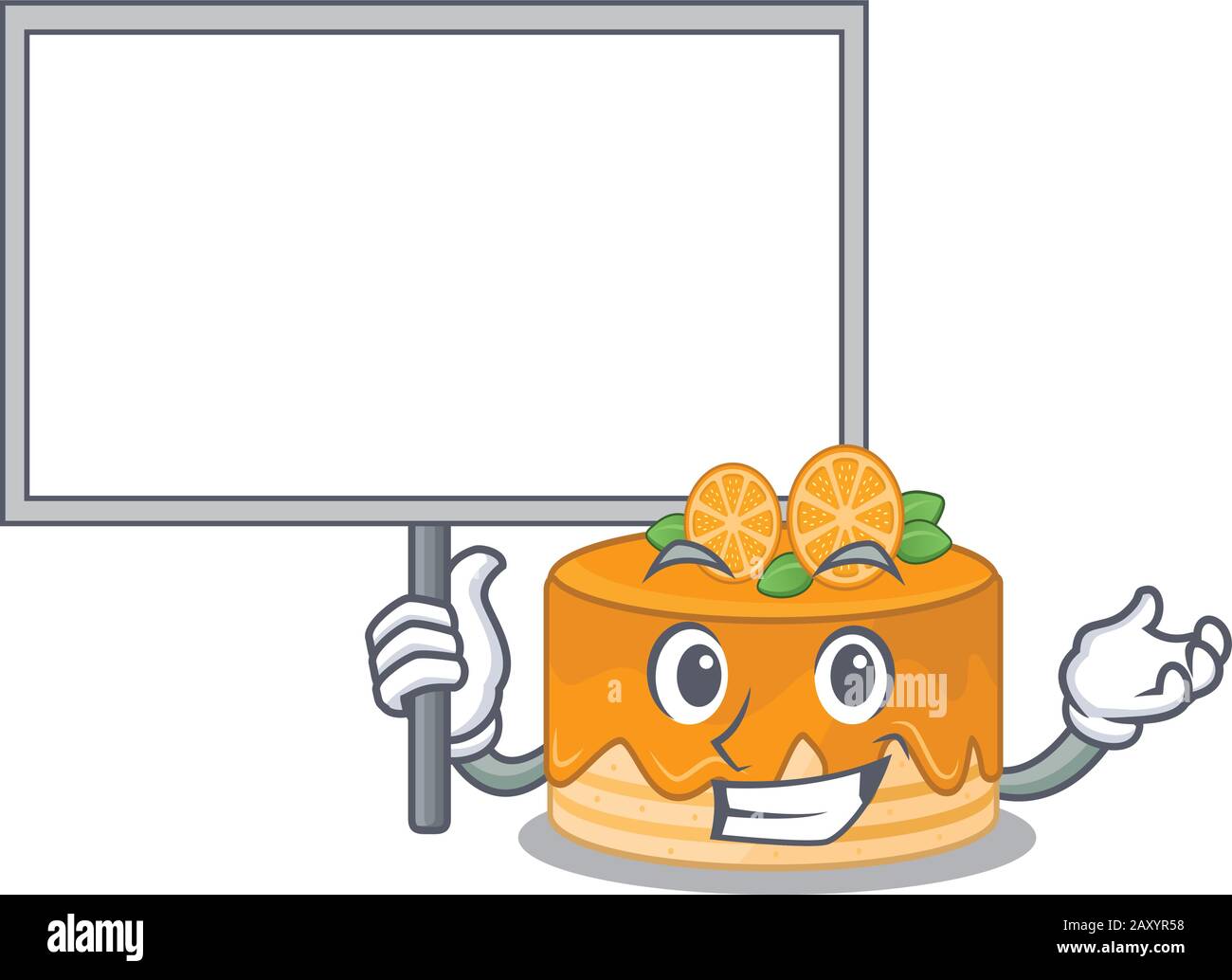 A cute picture of orange cake mascot design with a board Stock Vector ...