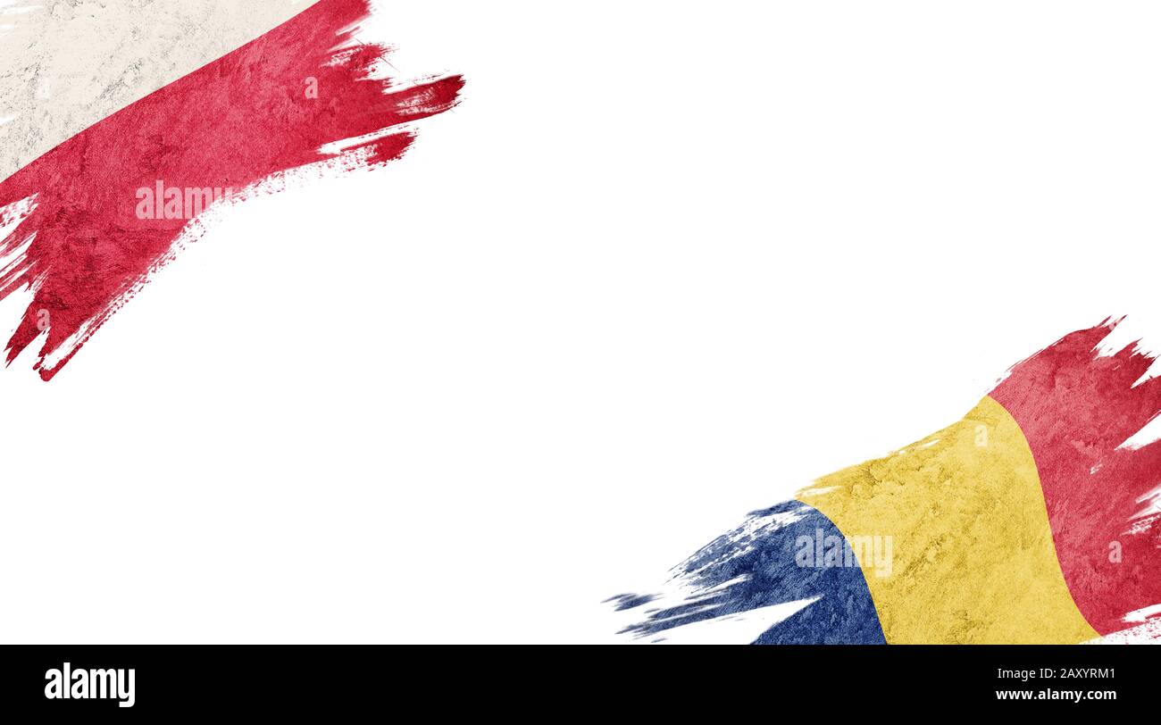 Flags of Poland and Romania on white background Stock Photo - Alamy
