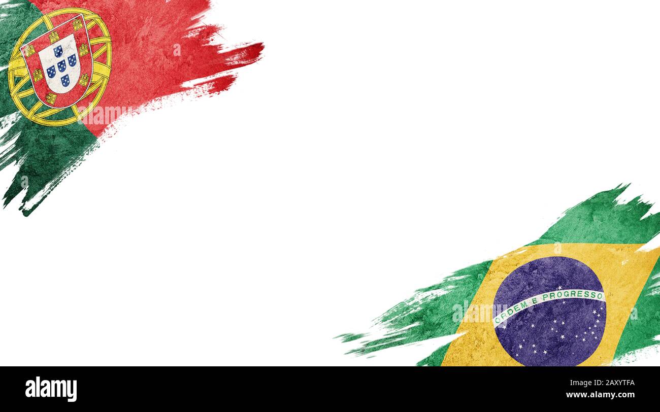 Flags of Portugal and Brasil on white background Stock Photo - Alamy
