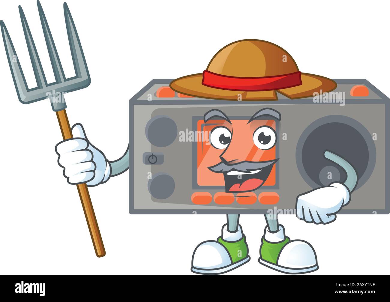 sweet Farmer radio transceiver cartoon mascot with hat and tools Stock ...
