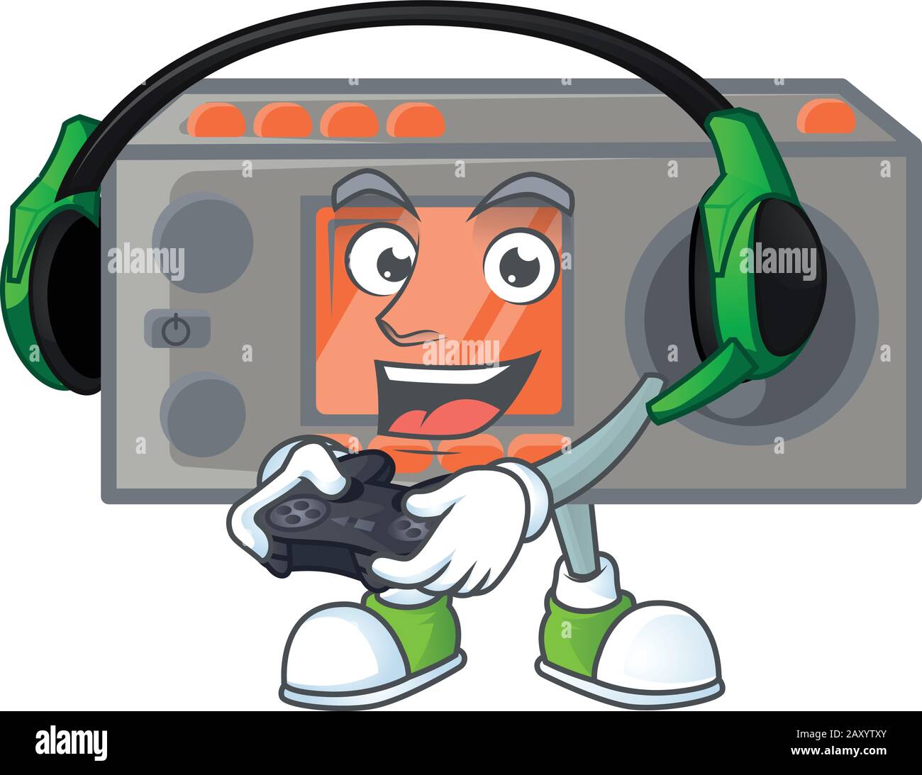 Radio transceiver cartoon picture play a game with headphone and ...