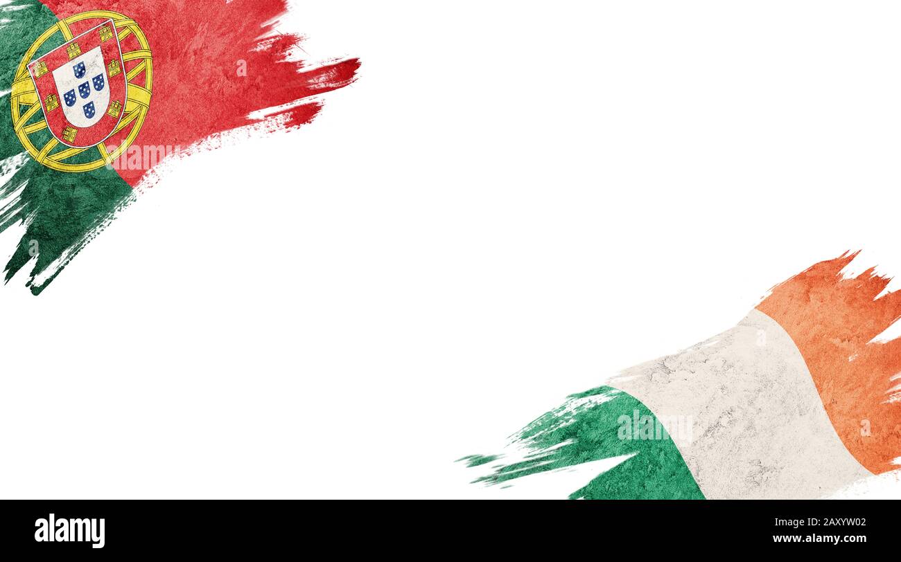 Flags of Portugal and Ireland on white background Stock Photo - Alamy
