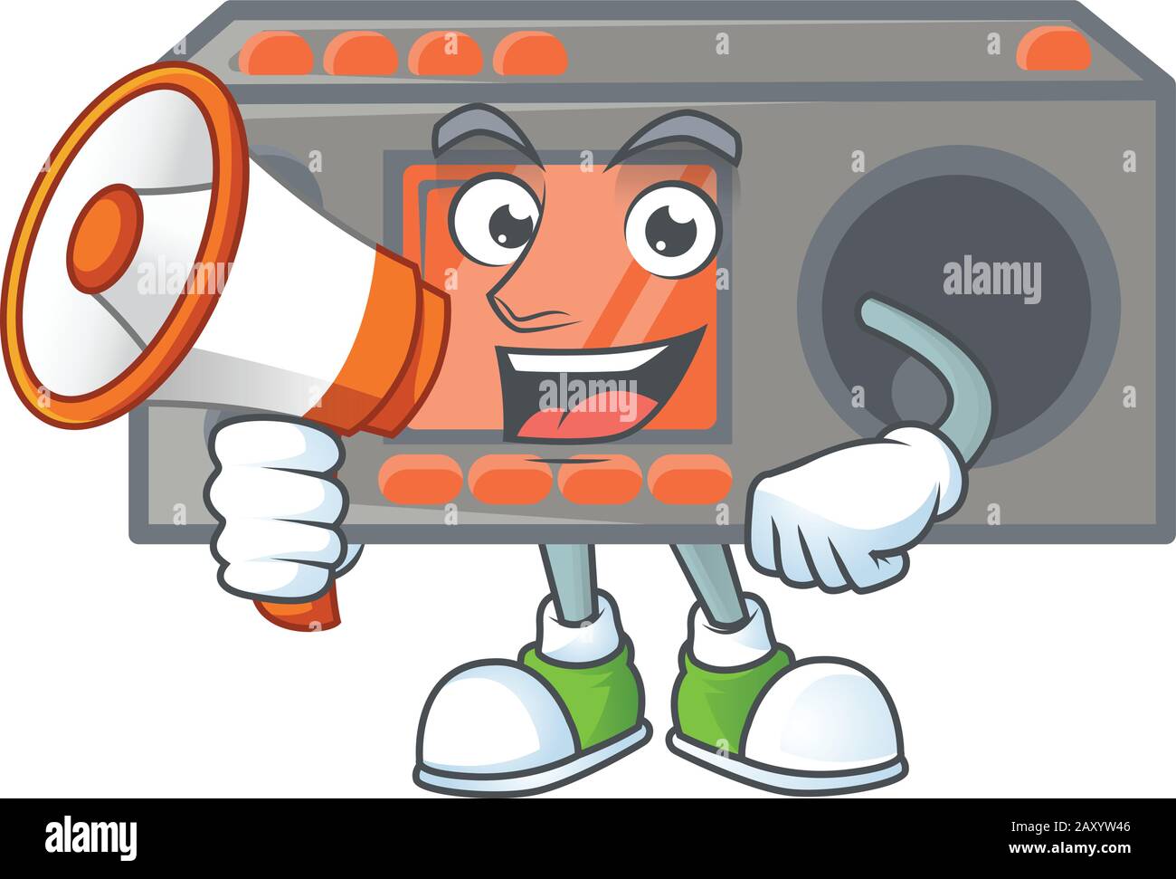A chilly cartoon character of radio transceiver with a megaphone Stock ...