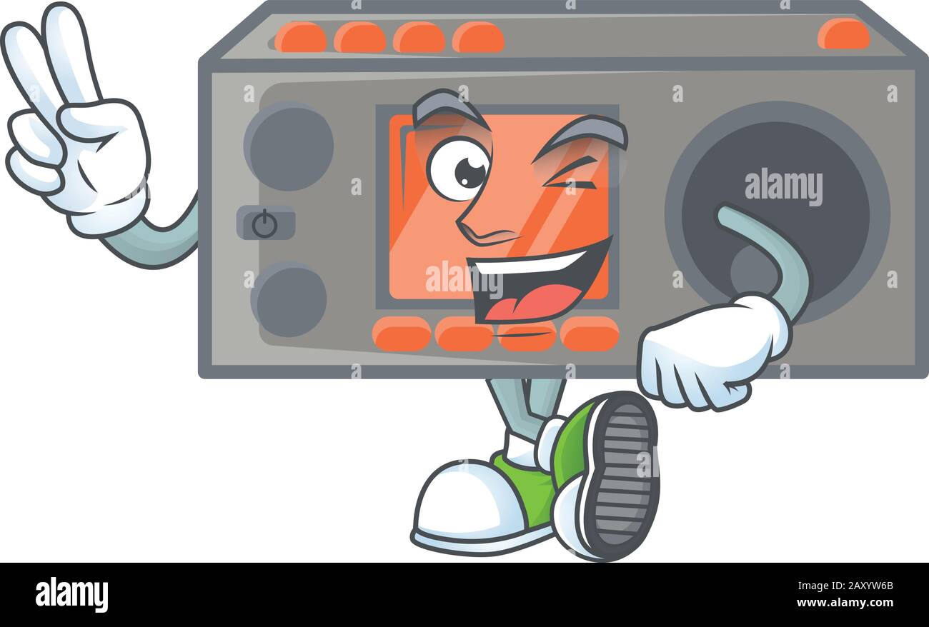 Cute cartoon mascot picture of radio transceiver with two fingers Stock ...