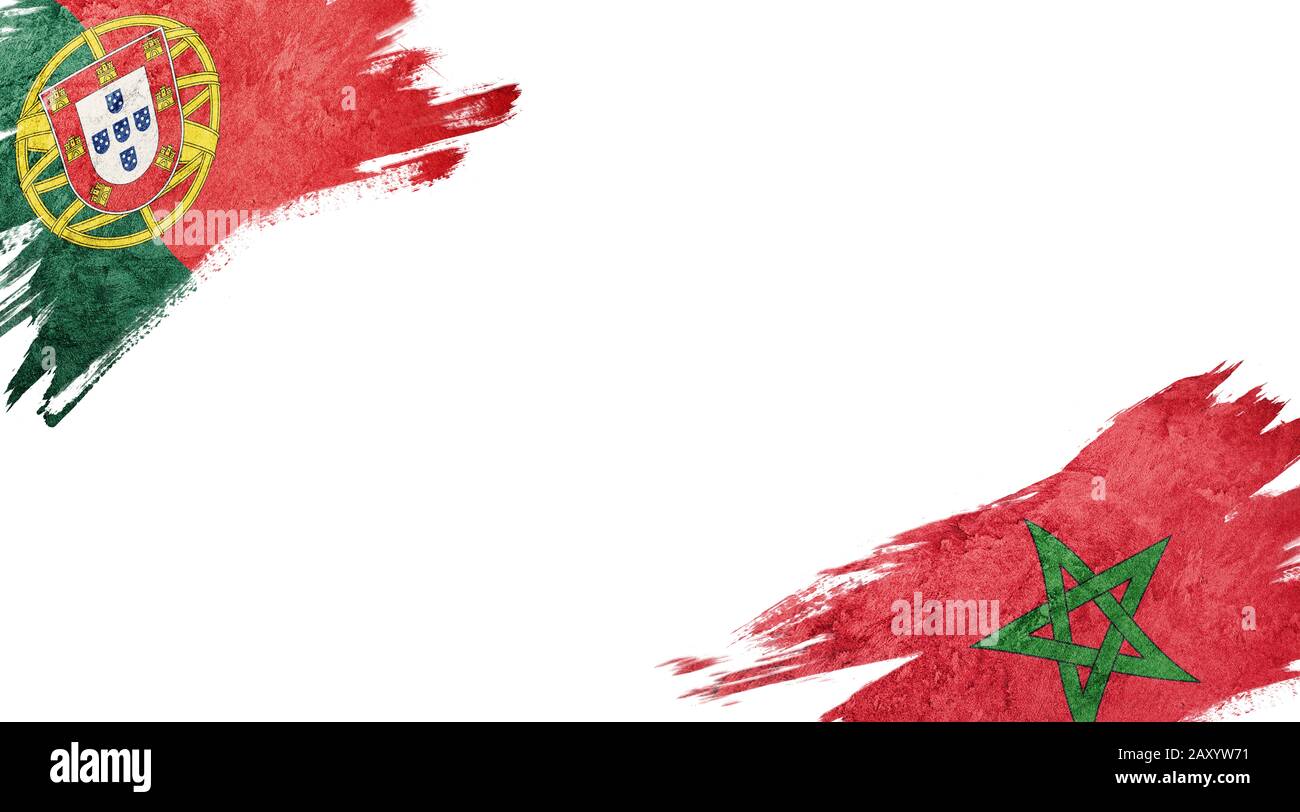 Flags of Portugal and Morocco on white background Stock Photo - Alamy