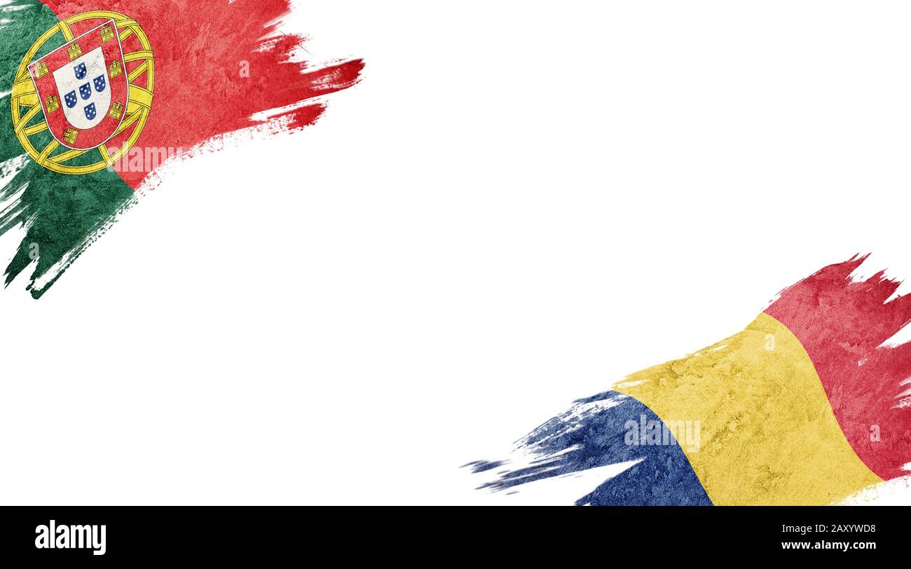 Flags of Portugal and Romania on white background Stock Photo - Alamy