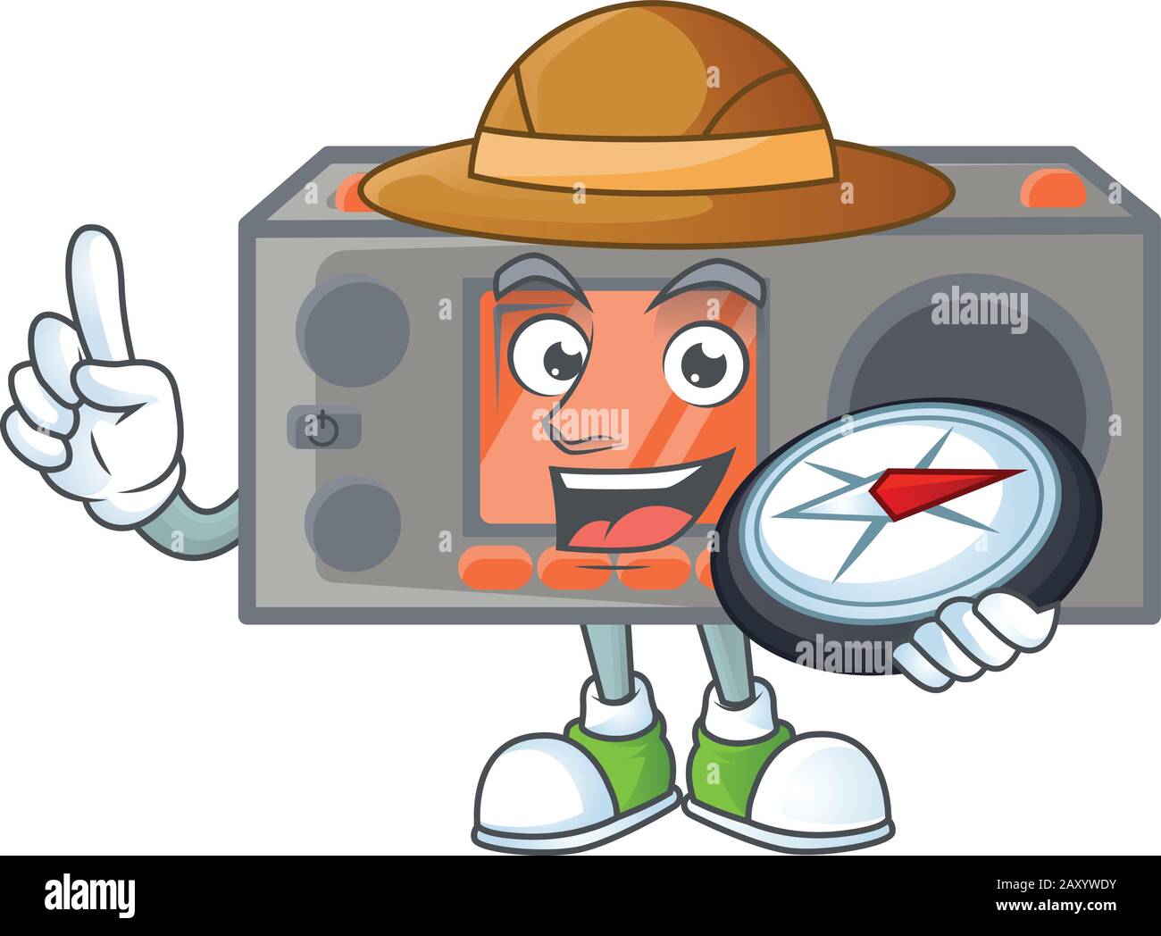 A radio transceiver explorer cartoon design having a compass Stock ...