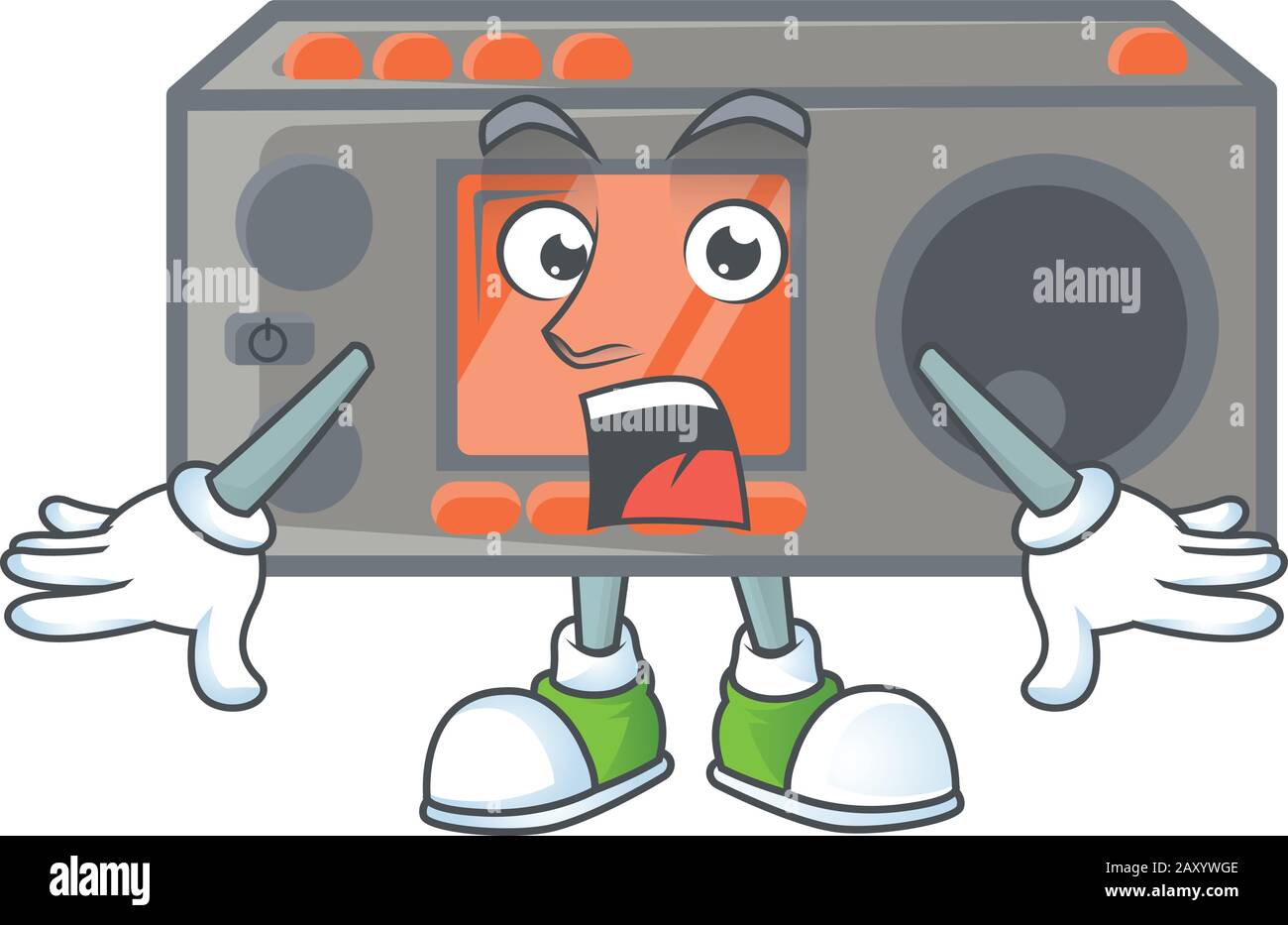 cartoon character design of radio transceiver with a surprised gesture ...