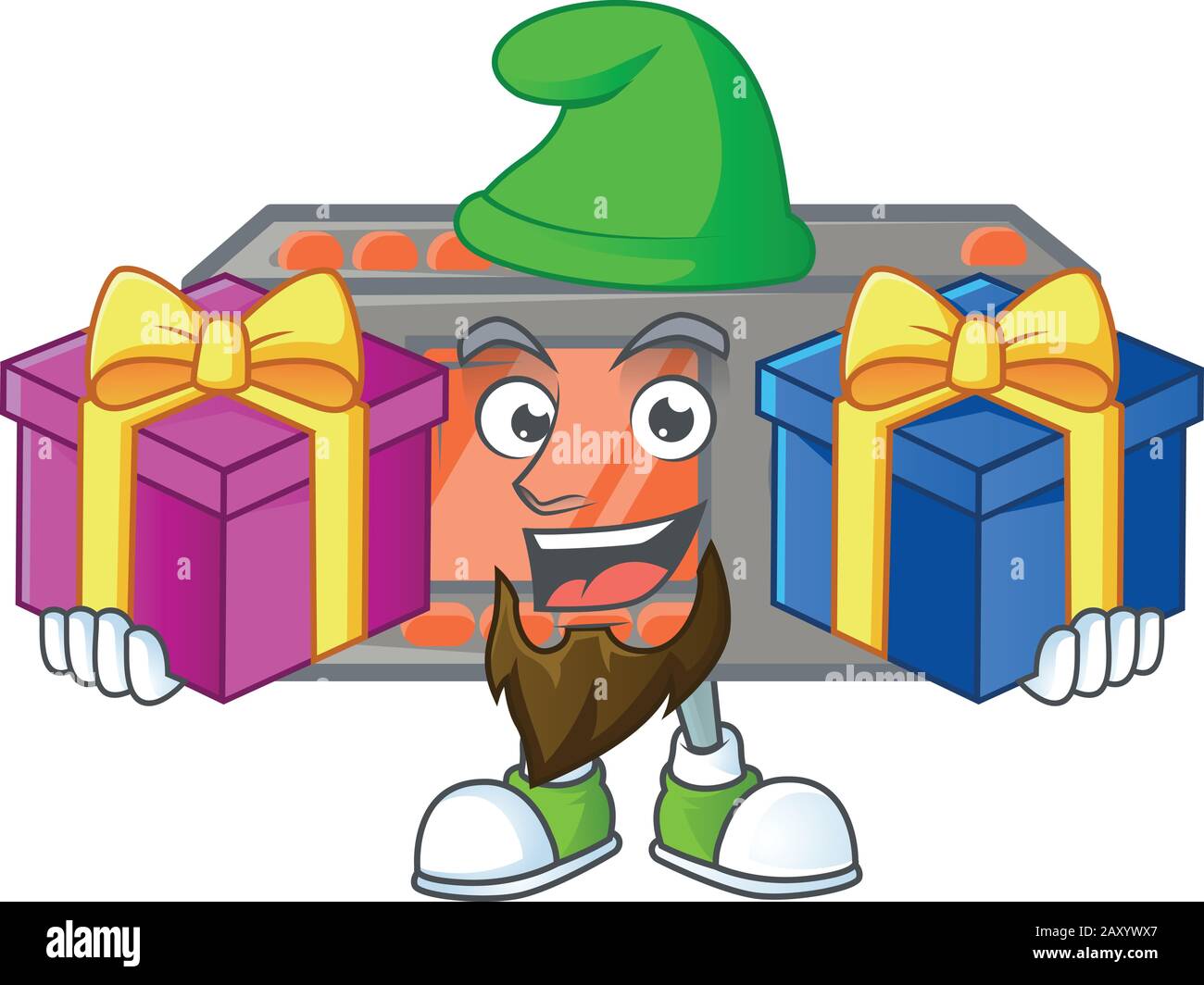 A charming radio transceiver cartoon mascot style with two boxes of ...