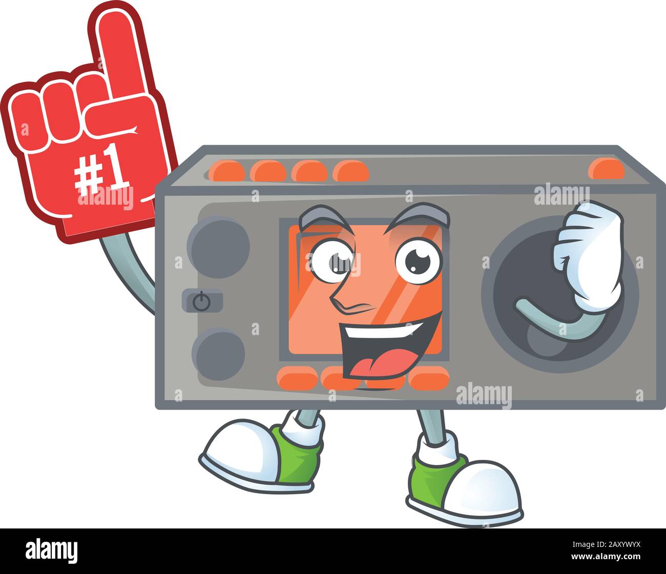 A cartoon design of radio transceiver holding a Foam finger Stock ...