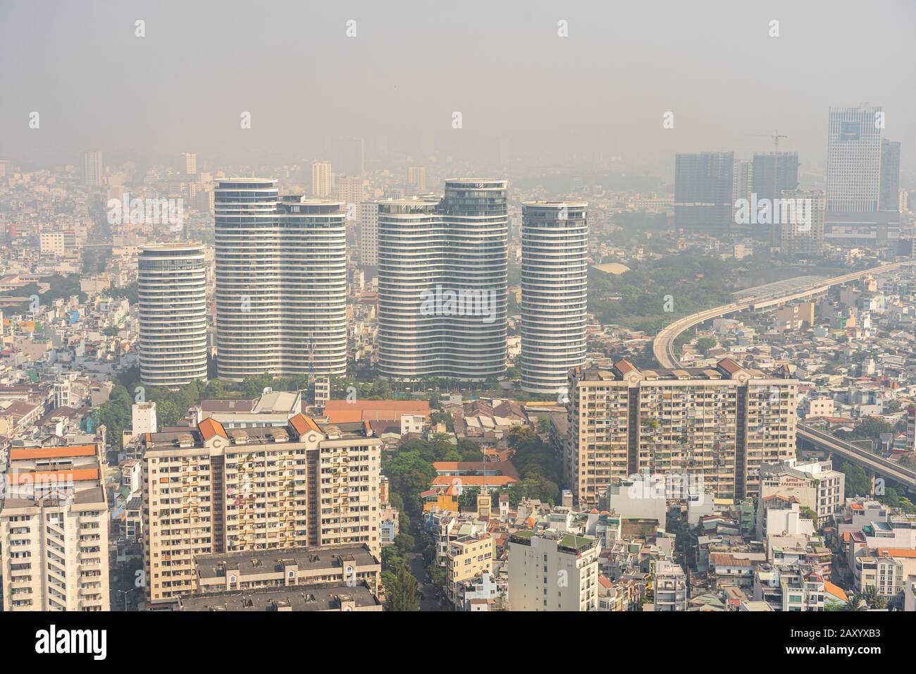 Aerial view of polluted air covering sky in industrial city Stock Photo ...