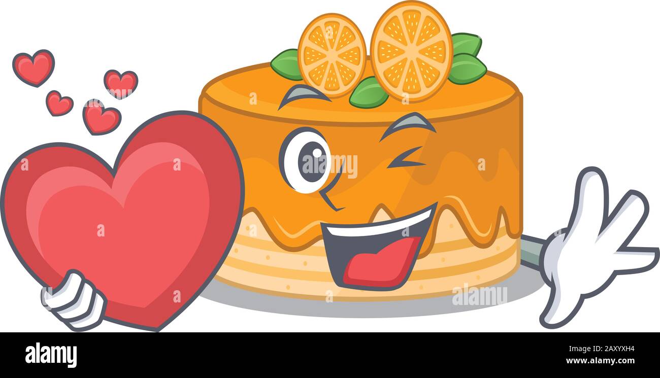 Romantic orange cake cartoon picture holding a heart Stock Vector Image ...