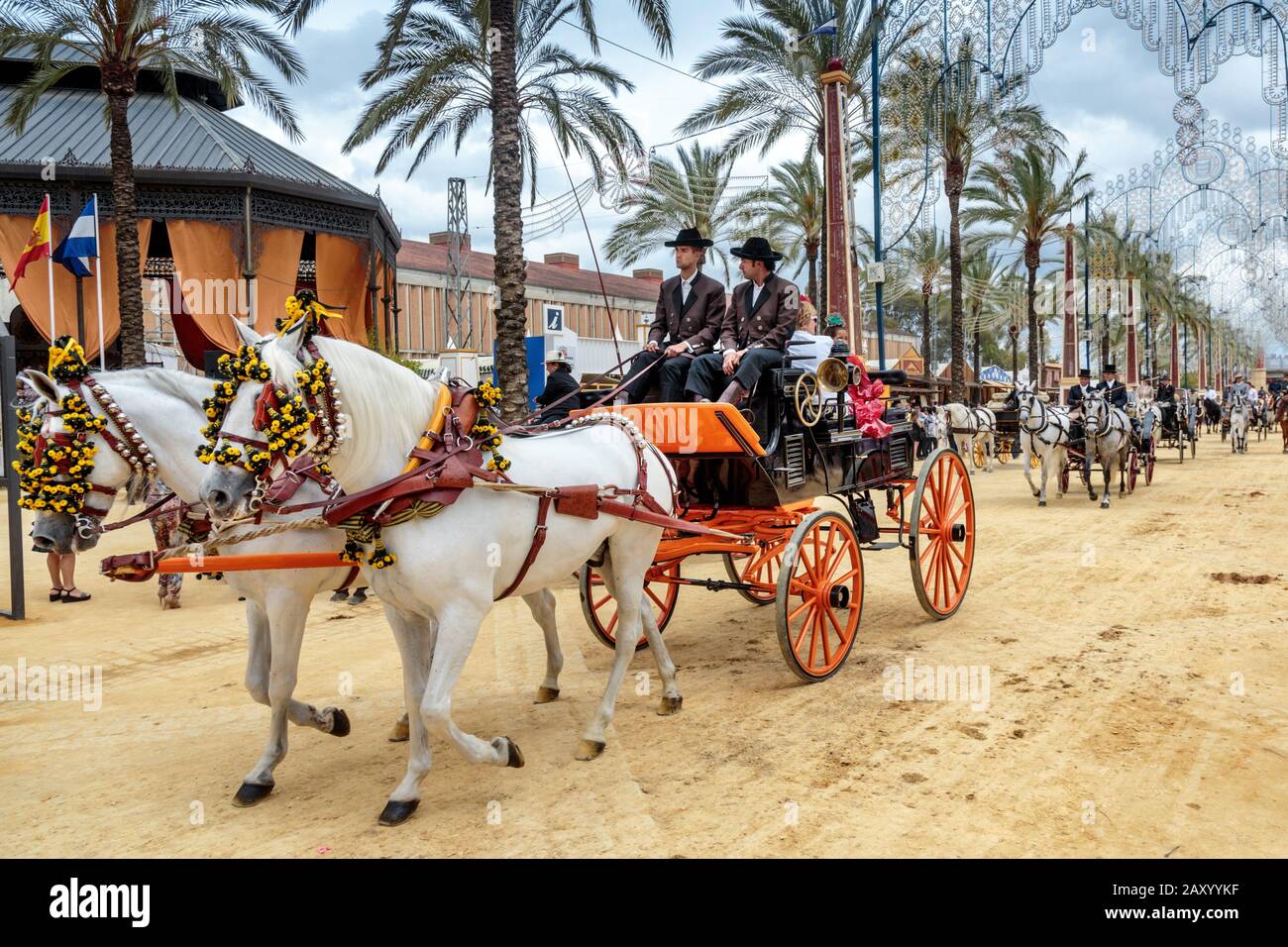 Traditional decorated horse-drawn carriages, Jerez Horse Fair (Feria de ...