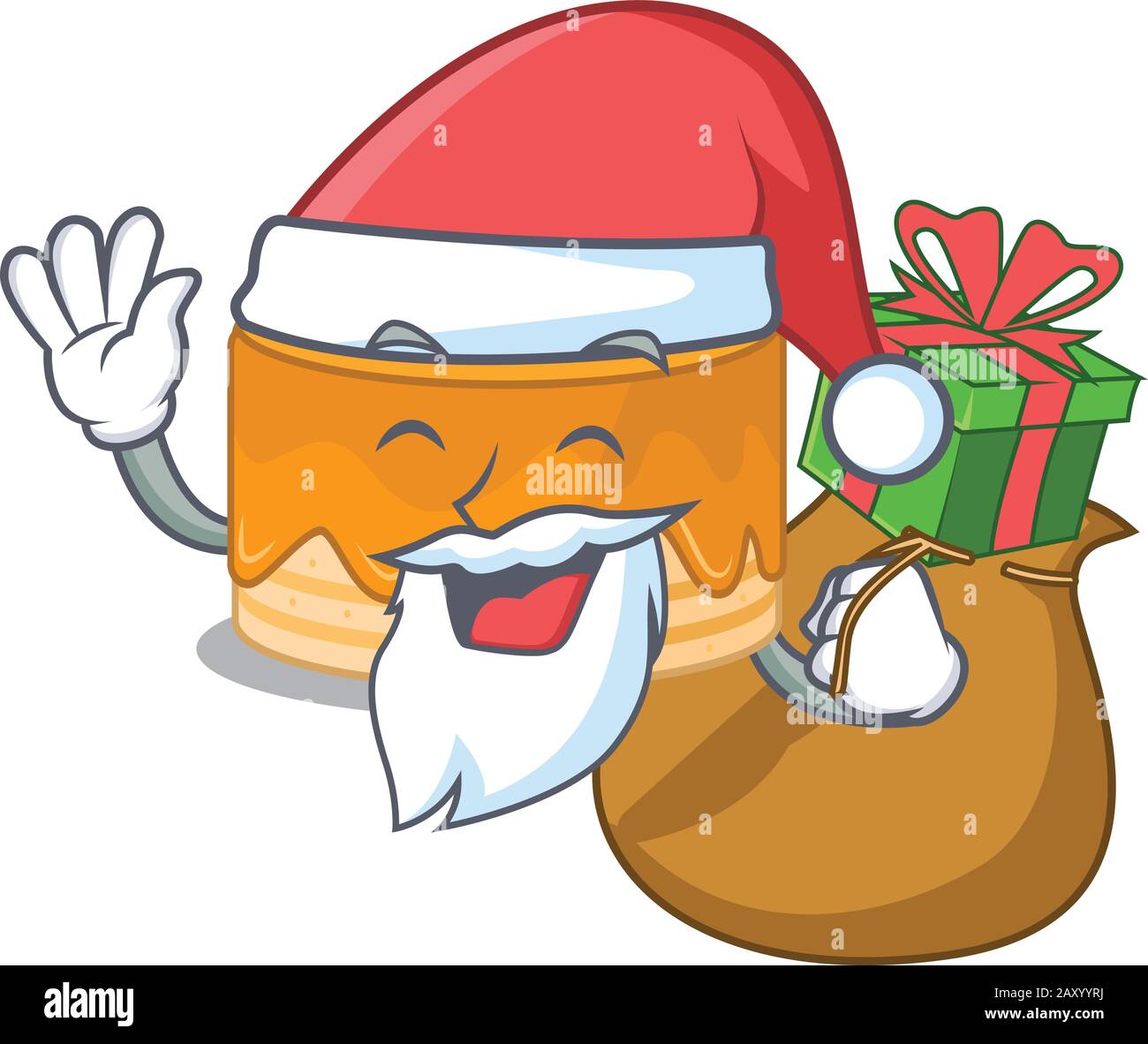 Santa orange cake Cartoon character design having box of gifts Stock ...