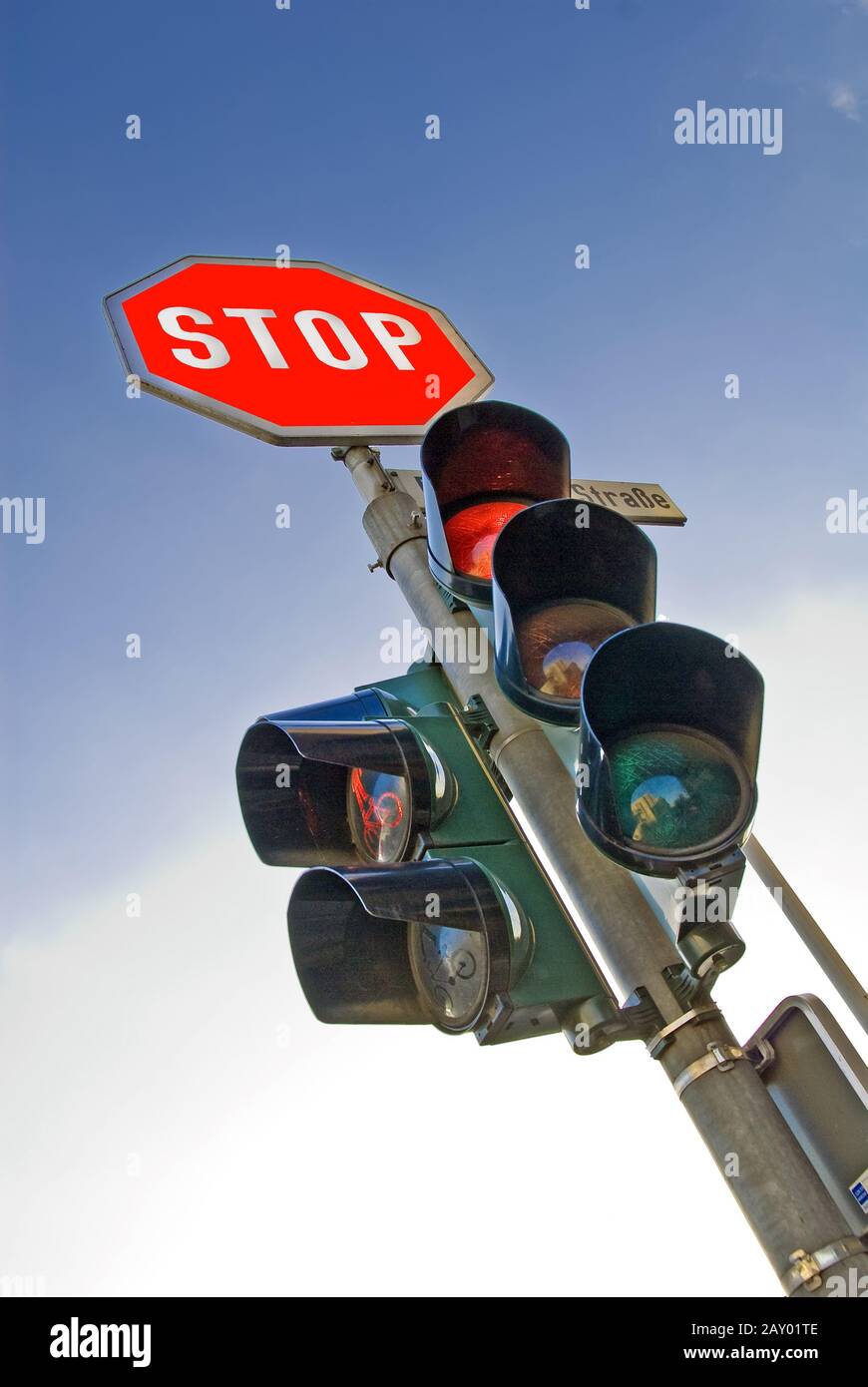 Stop sign and traffic light Stock Photo - Alamy