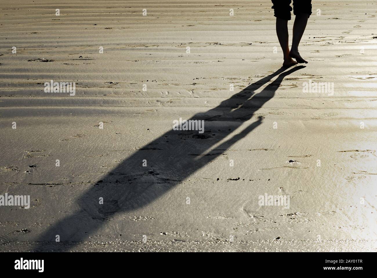 person leaving casts shadow on the beach Stock Photo - Alamy