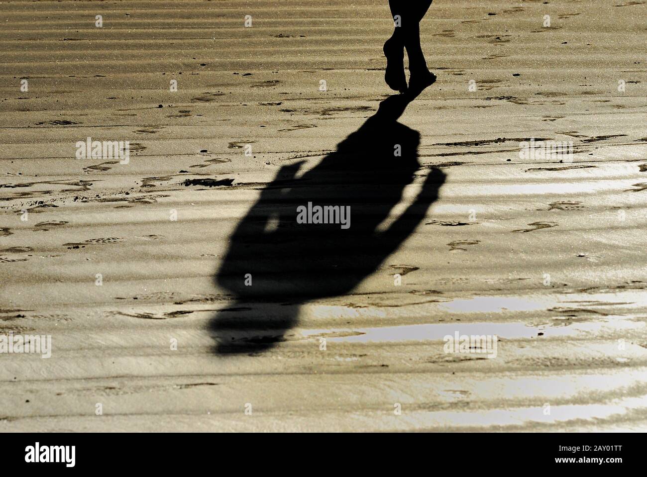 person leaving casts shadow on the beach Stock Photo - Alamy