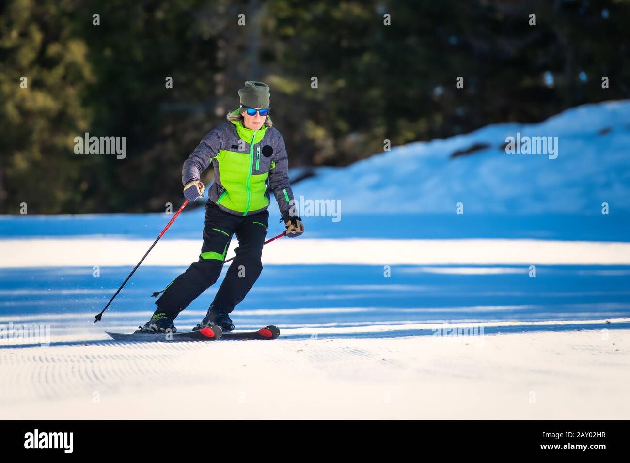 Skier while practicing technical ski exercises Stock Photo - Alamy
