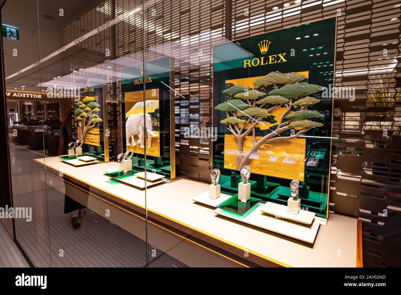 06 August 2019, Munchen, Germany: A chic Rolex wristwatches is on sale ...