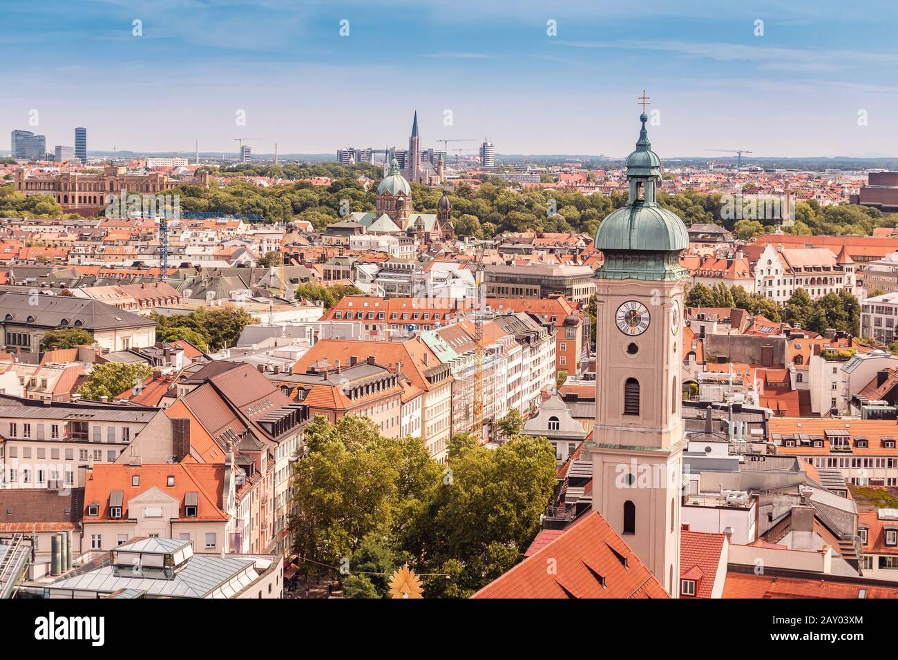 Aerial skyline view of red roofs in Munich, Germany Stock Photo - Alamy