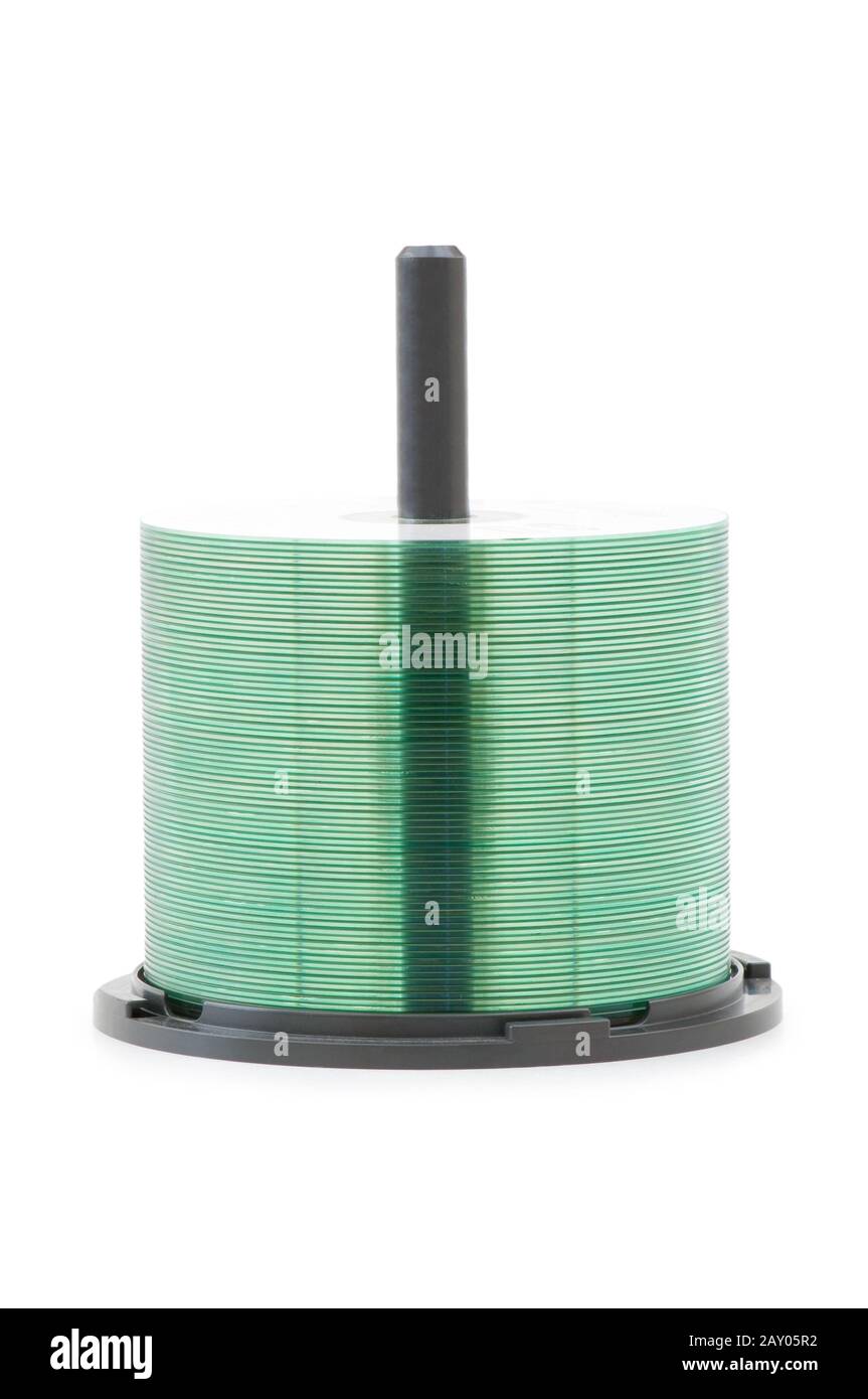 Spindle of cd disks isolated on white Stock Photo - Alamy