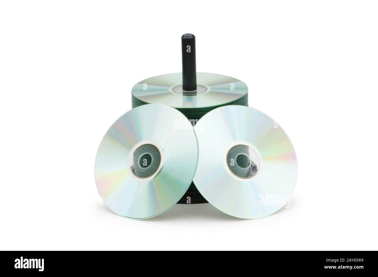 Spindle of cd disks isolated on white Stock Photo - Alamy