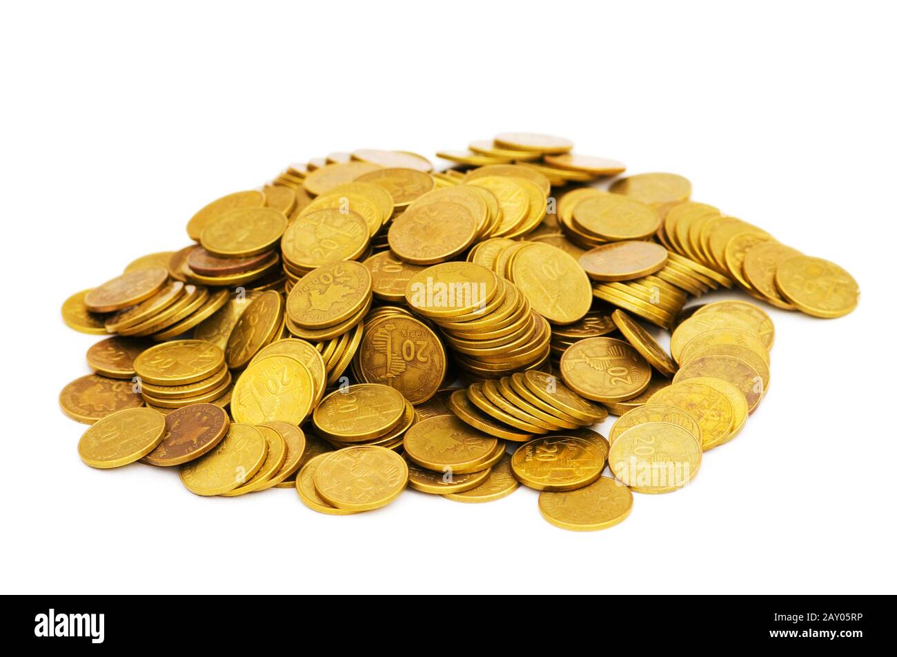 Pile of golden coins isolated on white Stock Photo - Alamy